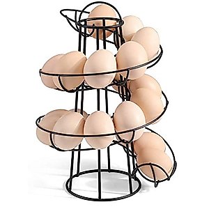 WElinks Iron Egg Holder Stand, Spiral Design Egg Storage Shelf, Spiraling Dispenser Rack, Save Space Storage Display Rack, Kitchen Egg Storage Holder, Spiral Egg Basket (Black)