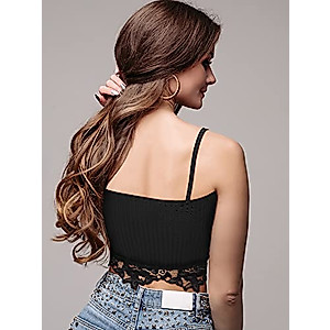 Newcotte 6 Pcs Lace Patchwork Tank Top Y2k Fairy Grunge Lace Ribbed Knitted Crop Top for Girls Women(X-Large,Classic Color)