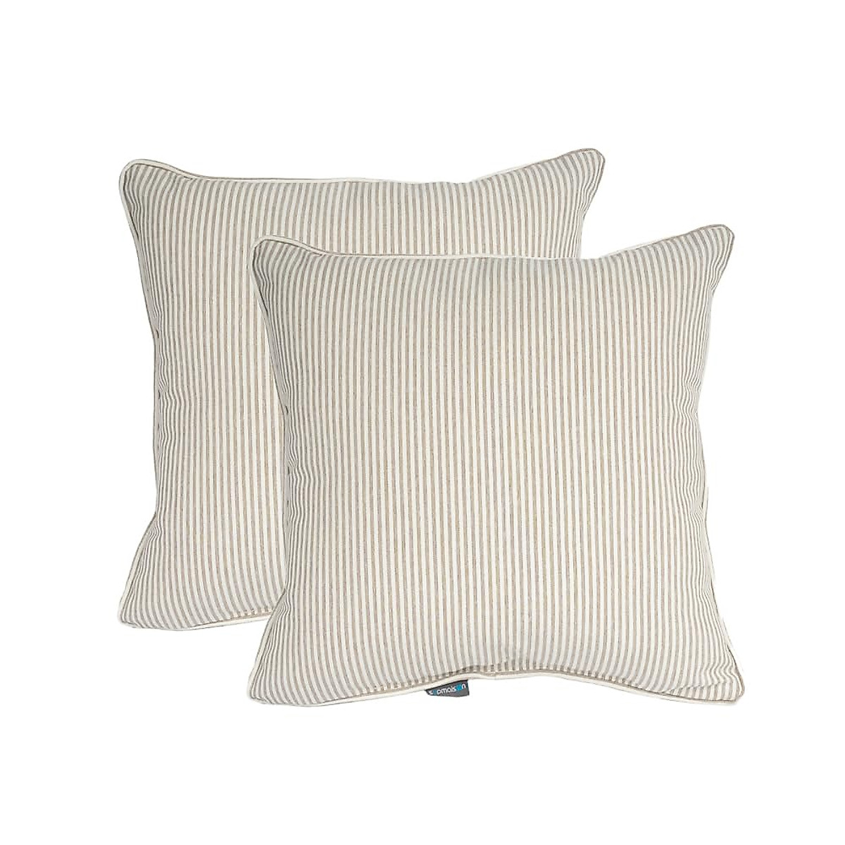 SUPMAISON Pack of 2 Decorative Indoor Outdoor Pillow 18" x 18" (Polyester, Veranda Stripe/Tan)