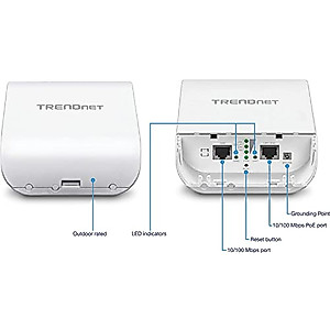 TRENDnet 10dBi Wireless N300 Outdoor PoE Pre-configured Point-to-Point Bridge Bundle Kit, TEW-740APBO2K, 2 x Pre-configured Wireless N Access Points, IPX6 Rated Housing, Built-in 10 dBi Antennas white