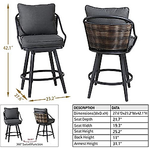 PatioFestival Outdoor Swivel Bar Stools Set of 2,Bar Height Patio Chairs Cushioned Metal All Weather Garden Furniture for Deck Porch Backyard