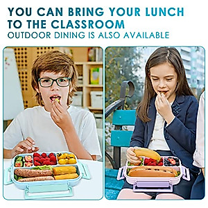 Ezyec Bento Lunch Box for Kids - 3 Packs Snack Containers for Adults or Kids Cute Cover - Small 4 Leakproof Compartments Bento Box for Toddlers Boys Girls School Travel