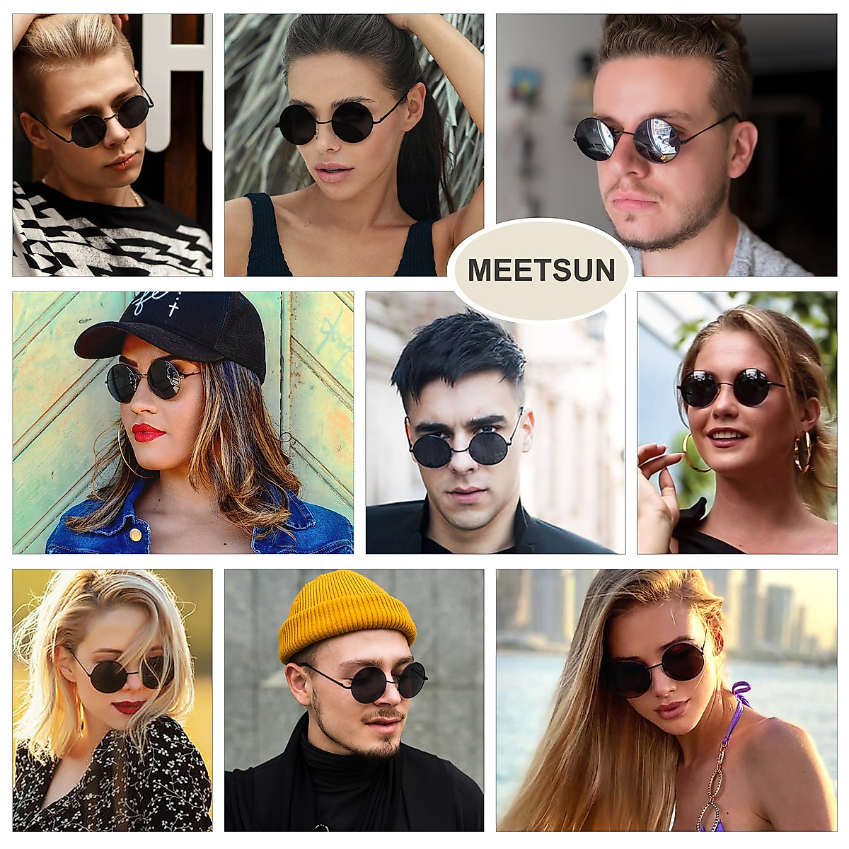 MEETSUN Small Round Sunglasses Polarized for Men Women Retro Vintage Circle Hippie Sun Glasses UV400(Black/Grey)