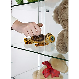 Displays2go Tempered Glass Display Cases with Lighting, Full Vision, Locking, Painted MDF Base – Silver (GTEC48LEDS)