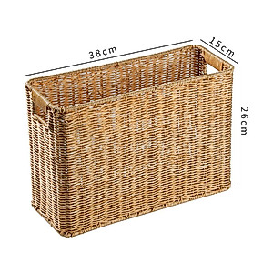 Angoily Magazine Storage Baske Seagrass Woven File Holder Narrow Place Storage Holder Book Wicker Basket Storage Basket Bin for Home Office Desk