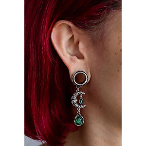 Pierced Owl Vintage Filigree Moon Dangling Vibrant Green Stone Set Flesh Tunnel Plugs, Sold as Pair (10mm (00GA))