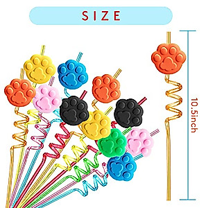 24 Paw Print Drinking Straws with 2 PCS Patrol Straws Cleaning Brush for Pet Dog Puppy Pals Cat Birthday Party Supplies Decorations Favors