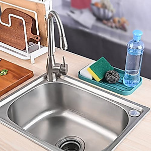Silicone Kitchen Sink Organizer, Sponges Holder, Soap Rack 9.96 x 5.24 Inches, Silicone Tray for Sponge, Dispenser, Scrubber and Other Kitchen and Bathroom Accessories Color Teal Pack 2