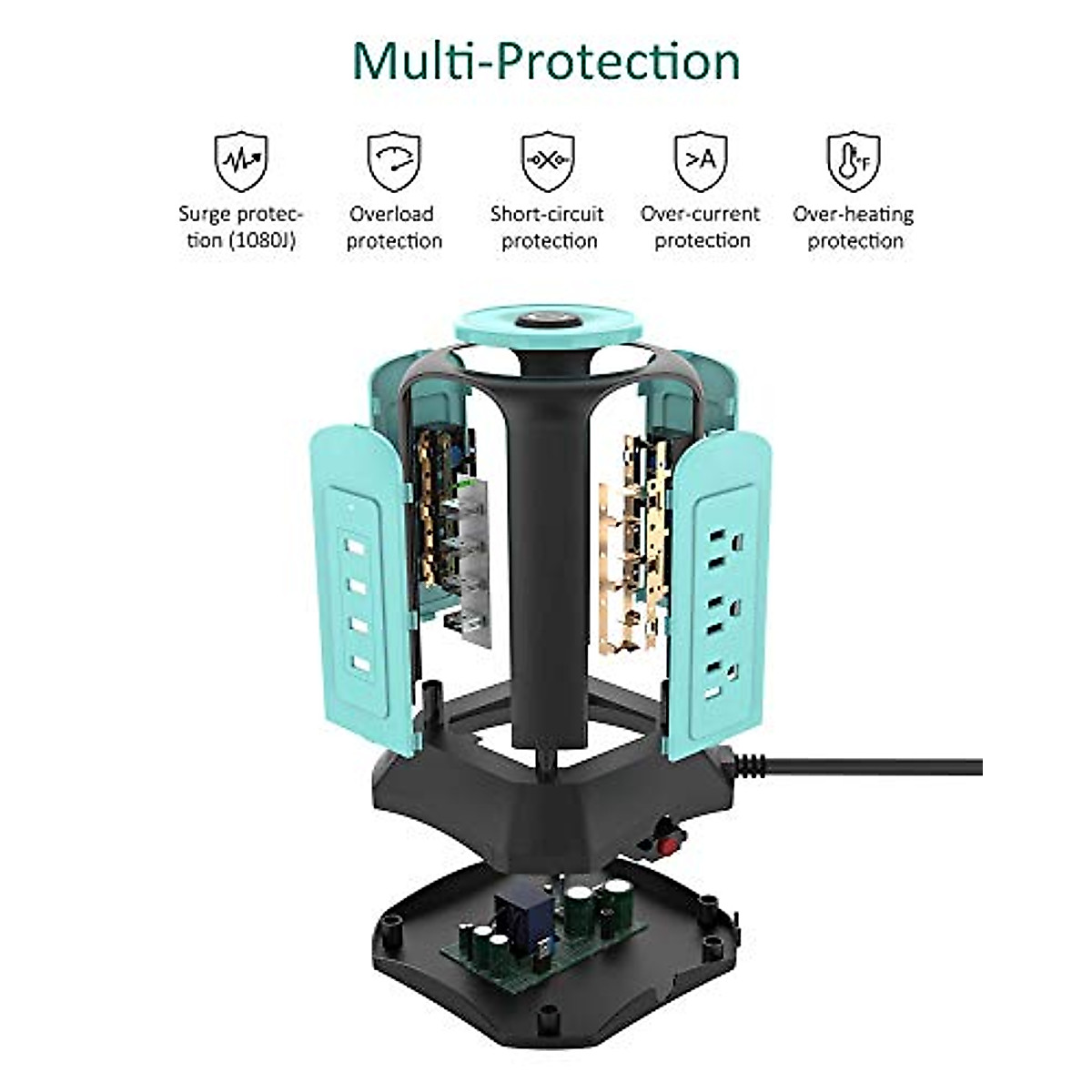 Power Strip Tower Surge Protector, SUPERDANNY Desktop Charging Station, 10 Ft Extension Cord, 9 Outlets, 4 USB Ports, 1080 Joules, 3-Prong, Grounded, Multiple Protections for Home, Office, Blue