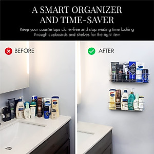 VIVA Spice Rack Organizer (2 sets) – Hanging Over the Cabinet Door or Wall Mounted, Height Adjustable - Modern, Sleek Design - Chrome