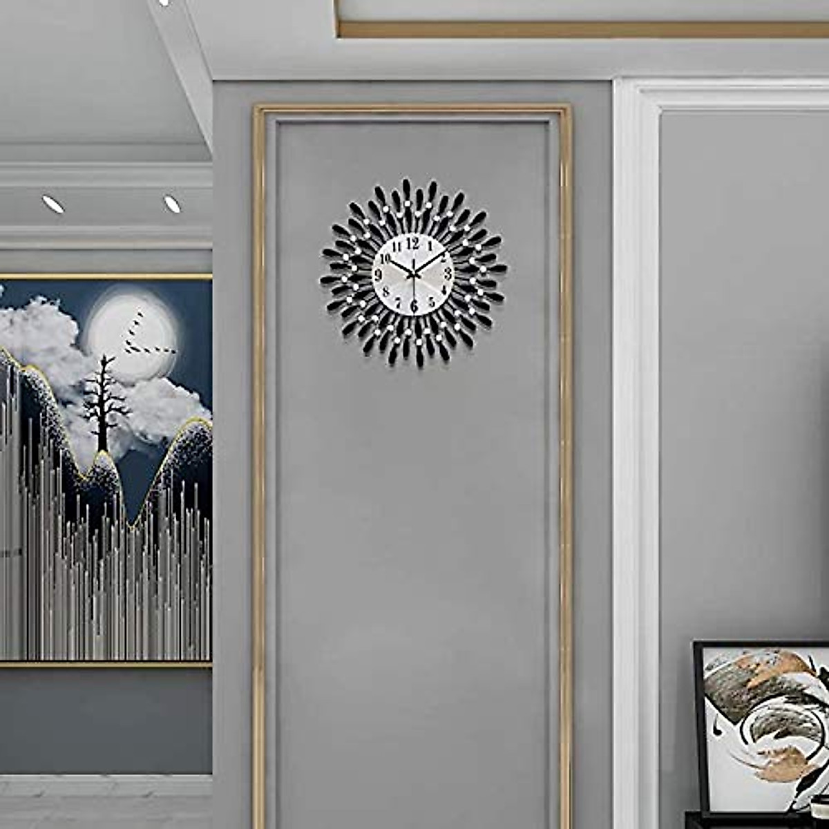 Karetto Modern 14 inch Metal Wall Clock Silver Dial with Arabic,Non-Ticking Silent Digital Black Drop Clock Home Decor for Bedroom,bedrooms Kitchen and Small Areas Space