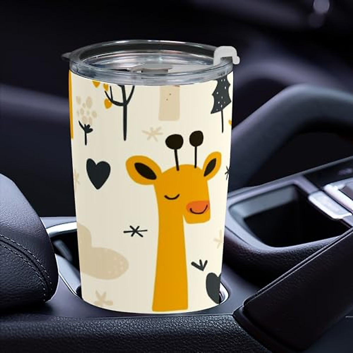 QWEUIOP 20oz Insulated Travel Coffee Mug Cartoon Giraffe And Tree Stainless Steel Tumbler with Lid Double Wall Vacuum Coffee Cup For Hot and Cold Drinks14167