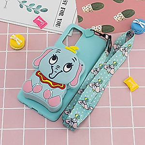 Yewos Coin Purse Case Case Compatible with Samsung Galaxy A12 5G Cute 3D Animals Elephant Cartoon Soft Light Blue Silicone Wallet Case with Wrist Strap,Cool Kawaii Funny Kids Teens Girls Cover