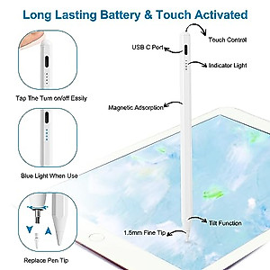 Stylus Pen for iPad 9th&10th Generation, Apple Pencil with Palm Rejection, Stylus Pen Compatible with 2018-2023 Apple iPad 10/9/8/7 Gen/iPad Pro 11/12.9/iPad Air 5th gen for Writing-Cream White