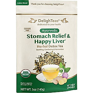 DelighTeas Liver Detox tea | Stomach Relief & Liver Cleansing | Ayurvedic Loose Leaf Milk Thistle, Fennel, Ginger Tea for Digestion | USDA Organic, Vegan, Caffeine Free, Sugar Free | 50 Servings, 5oz