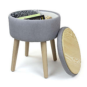 Humble Crew Upholstered Round Storage Ottoman with Tray, Velvet Grey