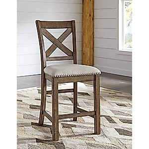 Signature Design by Ashley Moriville Rustic Farmhouse 24.5" Upholstered Barstool, 2 Count, Beige & Brown