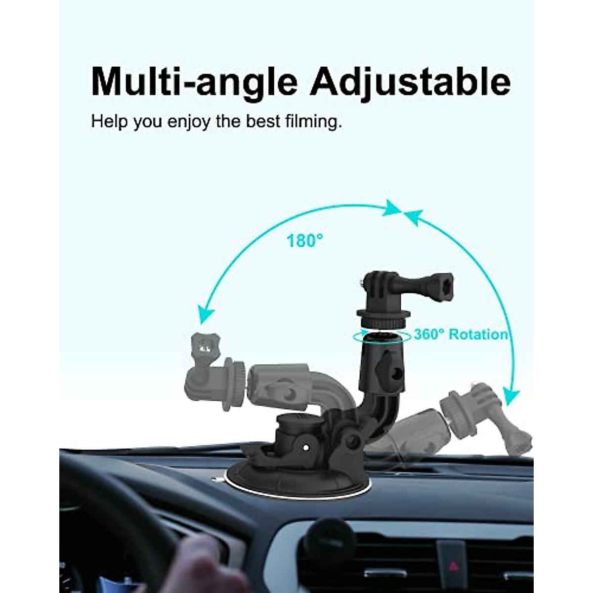 Aozcu Suction Camera Mount, Car Windshield Dashboard Camera Holder with 3M Adhesive Disk for GoPro Max, Hero 9 8 7 6 5, Session 5, DJI OSMO Action, AKASO, Campark, Canon, DSLRs and Other Cameras