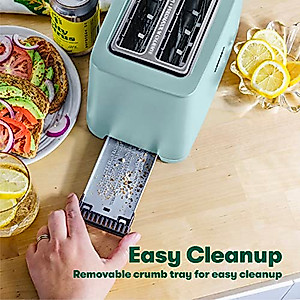 BELLA 2 Slice Toaster with Auto Shut Off - Extra Wide Slots & Removable Crumb Tray and Cancel, Defrost & Reheat Function - Toast Bread, Bagel & Waffle, Aqua