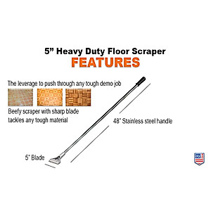 Warner Manufacturing Warner 591: 5" Heavy Duty Scraper, Steel, 47-1/4" Overall Length Not Including Hand Tools, 5" Blade, 48" Handle, Multicolor