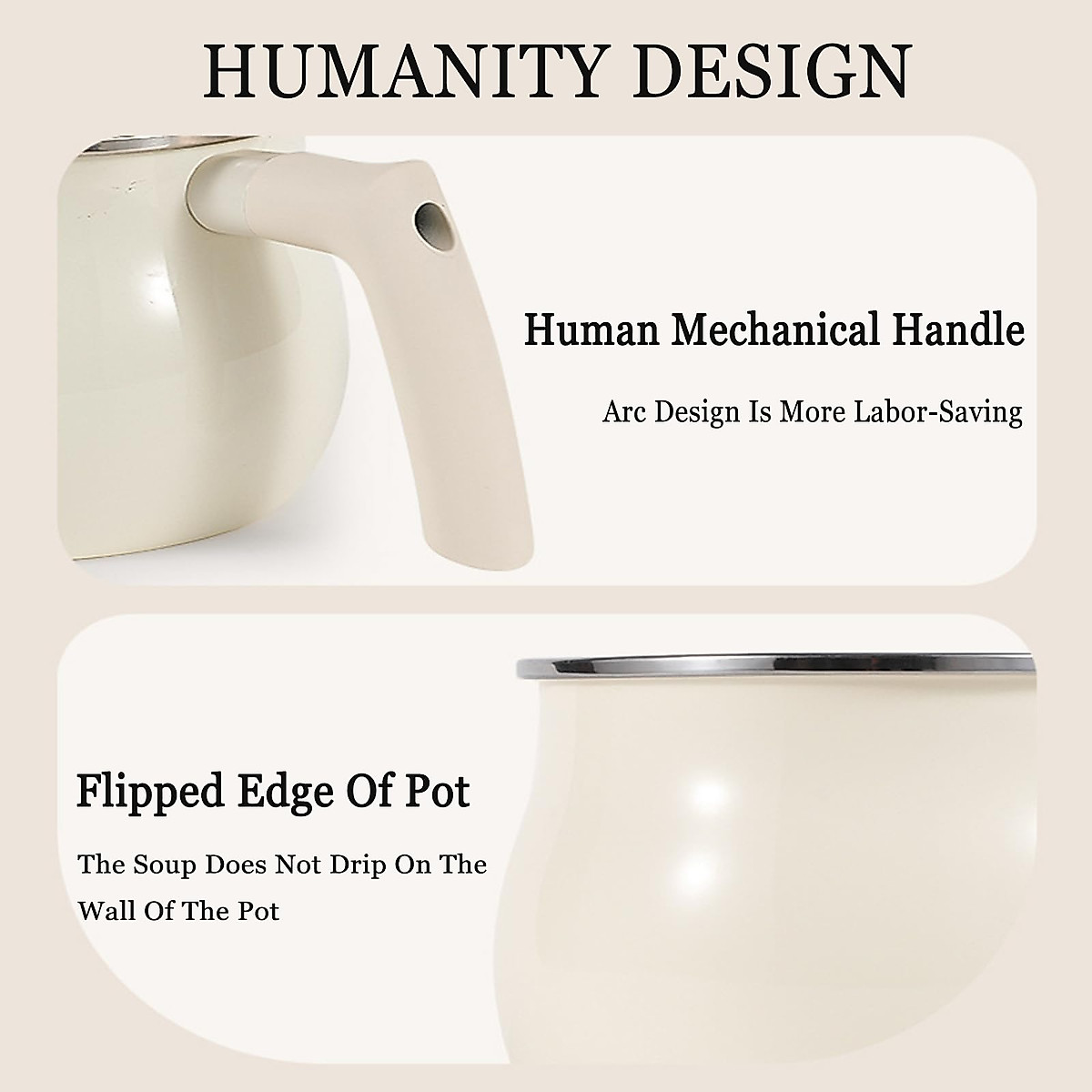 Enamel Milk Pan with Lid,2.1 Quarts Saucepan Butter Warmer with Effortless Handle, Healthy Soup Pot Cookware (White)