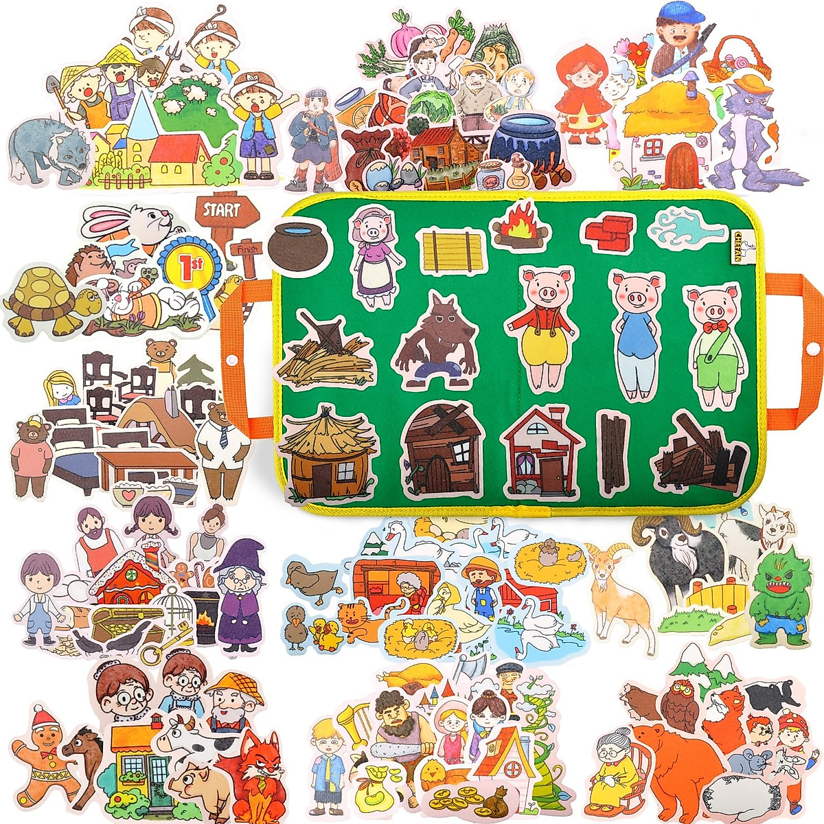 CHEFAN 12 Pack Felt/Flannel Board Story Pieces, PRECUT Felt Pieces for Preschool Toddlers, Three Little Pigs, Goldilocks and The Three Bears