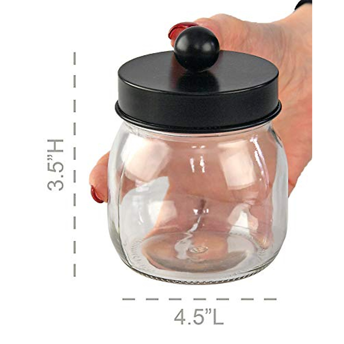 Home-X Mason Jar for Bathroom Organization, Apothecary Jars with Lids (Black) 8oz Capacity