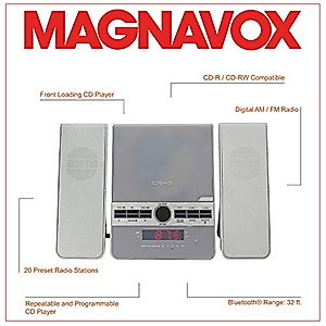 Craig CM427BT-SL 3-Piece Vertical CD Stereo Shelf System with AM/FM Radio, Bluetooth Wireless Technology & Remote Control in Silver | LED Display | Dual Alarm Clock with Snooze | AUX Port Compatible |