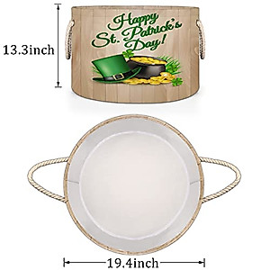 Saint Patrick's Day Green Hat (3) Large Round Baskets for Storage Laundry Baskets with Handles Blanket Storage Basket for Bathroom Shelves Bins for Organizing Nursery Hamper Girl Boy