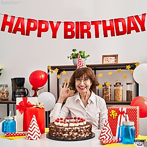 KatchOn, Shiny Red Happy Birthday Banner - Pre-Strung, 10 Feet | Red Happy Birthday Sign for Red Happy Birthday Decorations | Red Birthday Banner, Red Happy Birthday Garland | Red Birthday Decorations