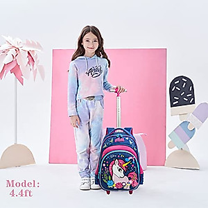 Meetbelify Girls Unicorn Rolling Backpacks Kids Backpack with Wheels for Girls School Bags with Lunch Box