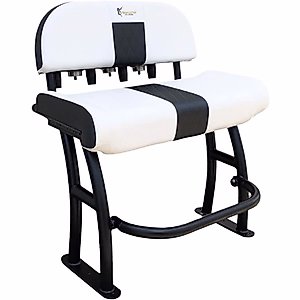 Fishmaster Pro Series Leaning Post for Center Console Fishing Boats - Deluxe Backrest, Rod Holders, Flow-Through Foam, Storage Compartment, Foldable Footrest – White Upholstery/Black Powder Coated