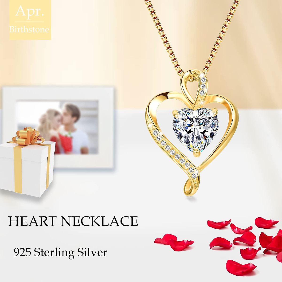 LAVUMO Heart Necklaces for Women 925 Sterling Silver Pendant Jewelry Necklace Silver Rose Gold Love Birthstone Necklace for Her Girlfriend Wife Valentines Day Birthday Women Jewelry Gifts