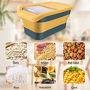 Collapsible 13LB Dog Food Storage Container with Transparent Sliding Lid, Pet Airtight Folding Rice Plastic Bin with Measuring Cup and Scoop Suitable for Storing Oat Millet Macaroni Corn.Yellow