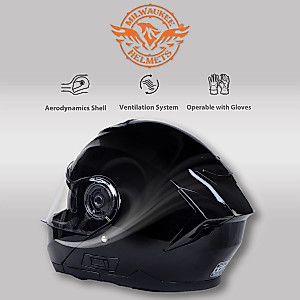 Milwaukee Helmets MPH9815DOT Breeze Gloss Black Advanced Motorcycle Modular Helmet Biker w/Drop Down Visor - Small