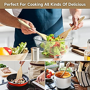 Mooues 6 Piece Wooden Spoons for Cooking Set Bamboo Kitchen Utensils Set Smooth Surface Non-Stick Cooking Utensils Set Comfortable Grip Wooden Utensils for Cooking, Housewarming Holiday Gift