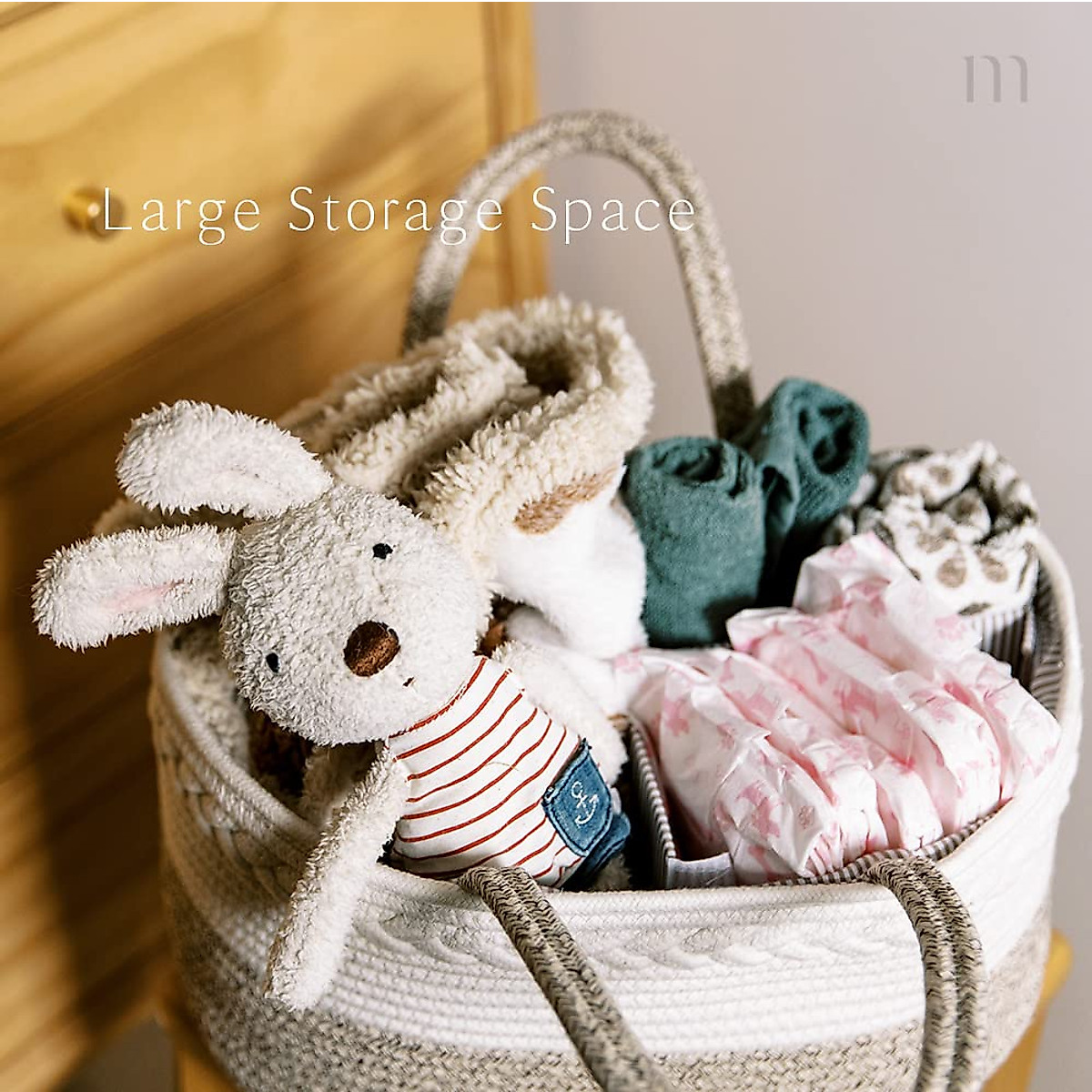 mono living Small Diaper Caddy for Baby Girl Basket for Gifts Baby Storage Baby Shower Gifts Newborn Changing Table Cotton Rope Organizer Mother's Day