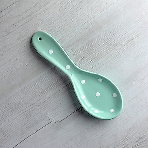 Handmade Teal Blue and White Polka Dot Ceramic Kitchen Cooking Spoon Rest | Pottery Utensil Holder | Housewarming Gift by City to Cottage®