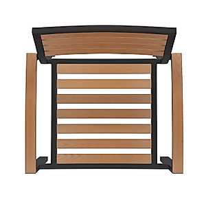 EMMA + OLIVER Stackable Aluminum Patio Chair - Set of 2 All-Weather Black Framed Side Chair with Faux Teak Slats - Commerical Grade