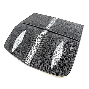 PELGIO Genuine Row Diamond Stingray Skin Leather Women's Trifold Clutch Wallet Black