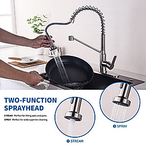 Kitchen Sink Faucets, GUSITE Spring Stainless Steel Single Handle Kitchen Faucets with Pull Down Sprayer, 1 or 3 Holes (Brushed Nickel)