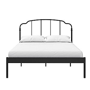 REALROOMS Camie Metal Bed, Adjustable Base Height, No Box Spring Needed, Queen, Black
