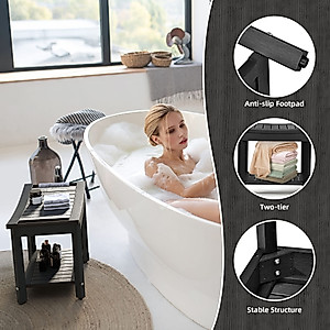 DWVO Poly Lumber Shower Bench, Shower Stool with Handles Storage Shelf, Water Resistant & Non-Slip Design Shower Seat, Shower Bath Chairs Spa Stool for Bathroom 24' x 13' (Black)