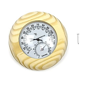 HJJKKH Sauna Thermometer Hygrometer,2 in 1 Indoor Wooden Sauna Fahrenheit Hygrothermograph for Sauna Room Humidity Temperature Measurement,Sauna Accessories (Pine-Round)