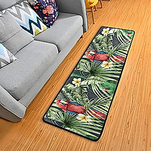 ALAZA Tropical Pattern with Parrots Hibiscus Leaves Runner Area Rug Non Slip Floor Mat for Hallway Entryway Living Room Bedroom Dorm Home Decor 72x24 inches