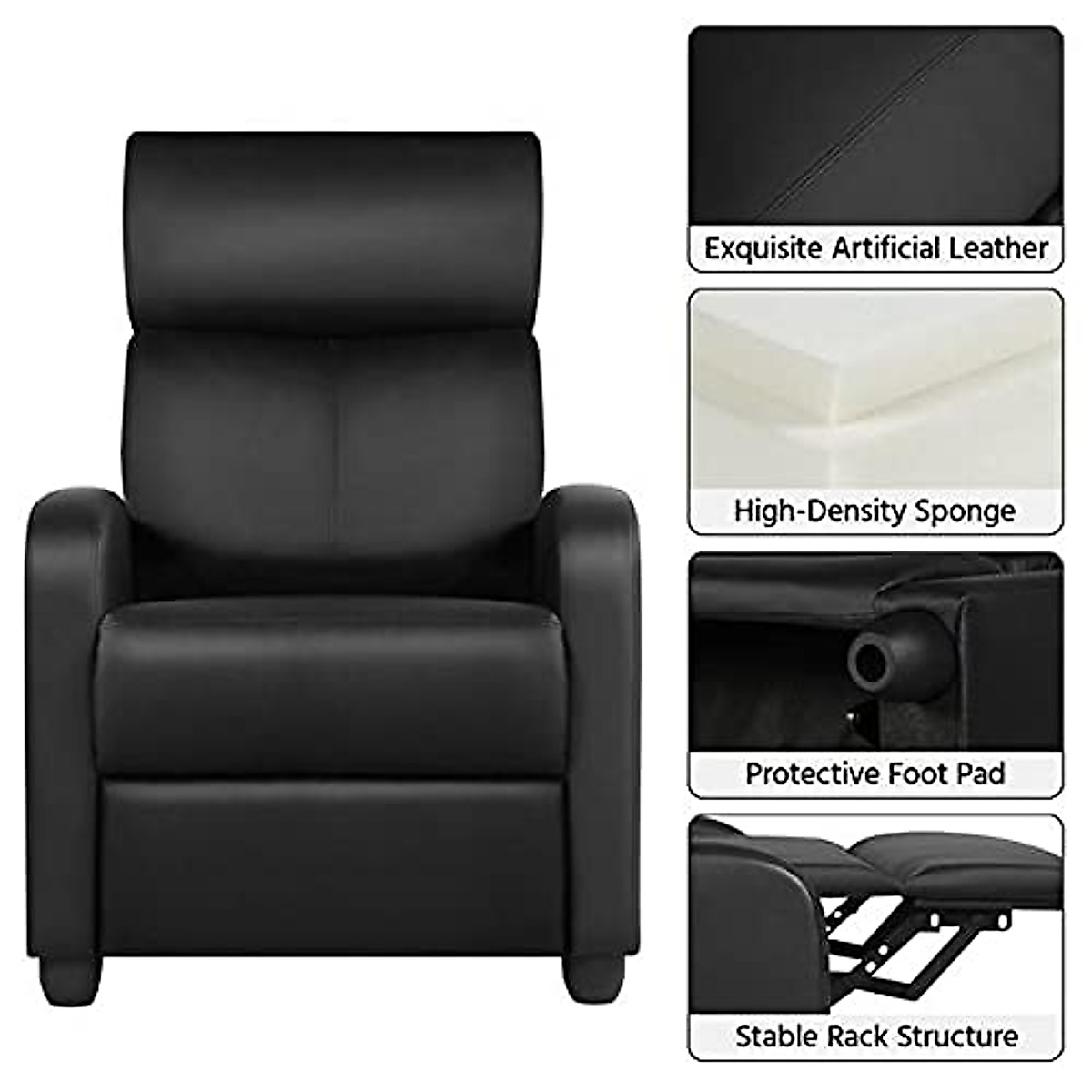 Yaheetech 2-Seat Reclining Chair Leather Recliner Sofa Modern Chaise Couch Lounger Sofa for Living Room Home Theater Black