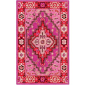 SAFAVIEH Bellagio Collection 2'6" x 4' Red / Pink BLG545B Handmade Medallion Premium Wool Accent Rug