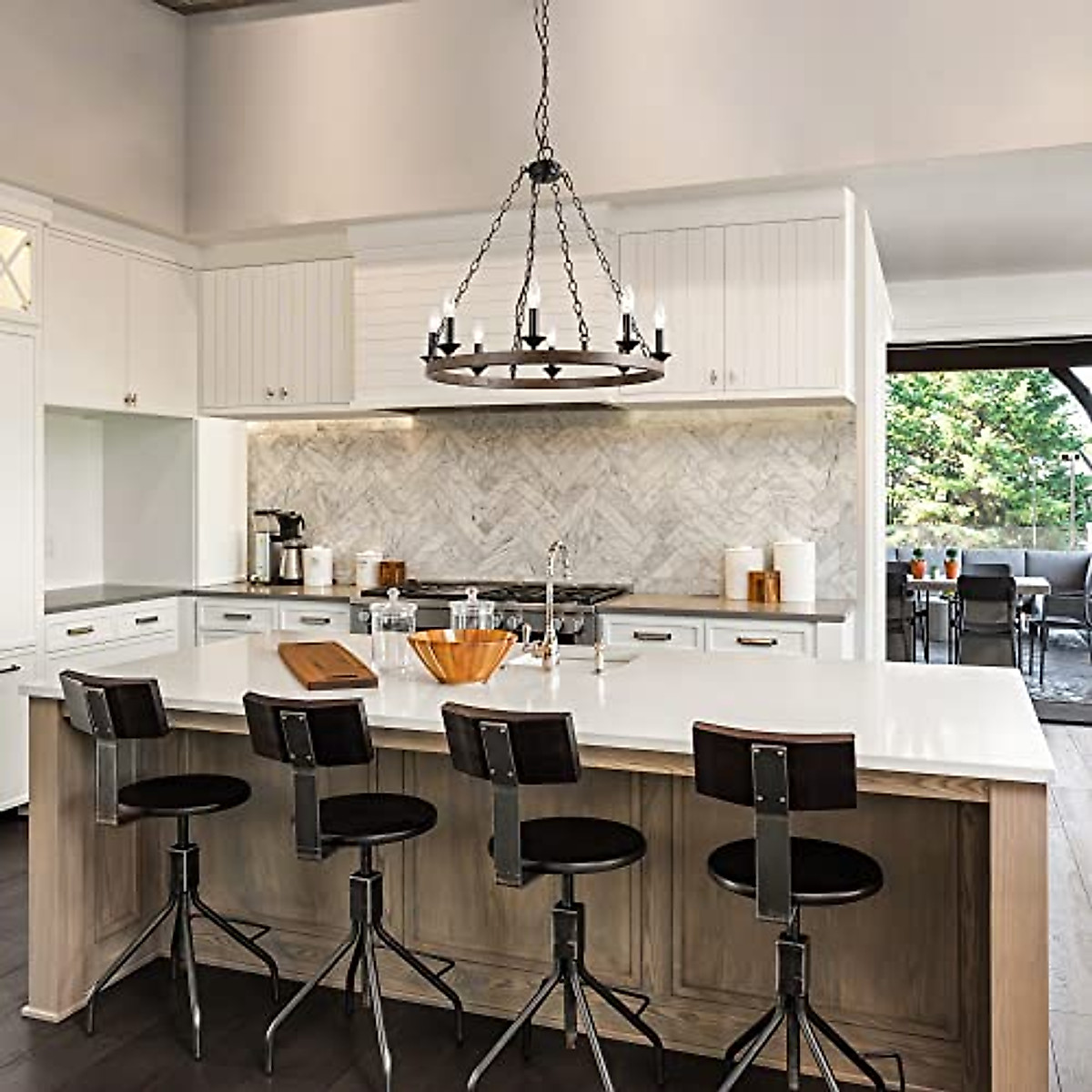 Farmhouse Chandeliers Rustic Round Wagon Wheel 8-Light Fixture for Dining & Living Room, Bedroom and Foyer