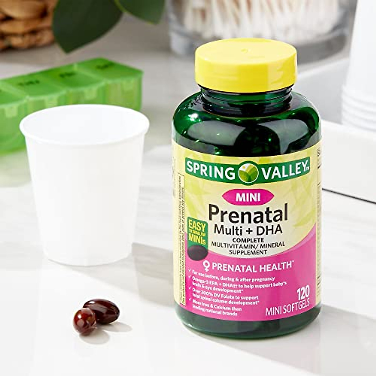Prioritize Your Health and Baby's Development with Spring Valley Mini Prenatal Multivitamin 120 Softgels. Includes Luall Fridge Magnetic