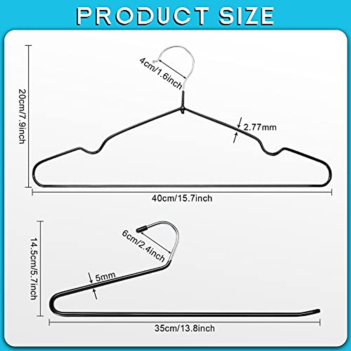 60 Pieces Metal Clothes Hangers Pants Hangers Non Slip Heavy Duty Hangers Open Ended Rubber Metal Jeans Hangers for Clothes Pants Trouser Slacks Jeans Blanket